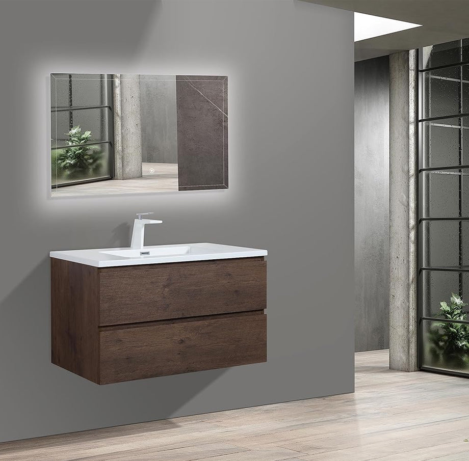 ANGELA Rosewood/White Floating Wall-Mounted Vanity (Single or Double S ...